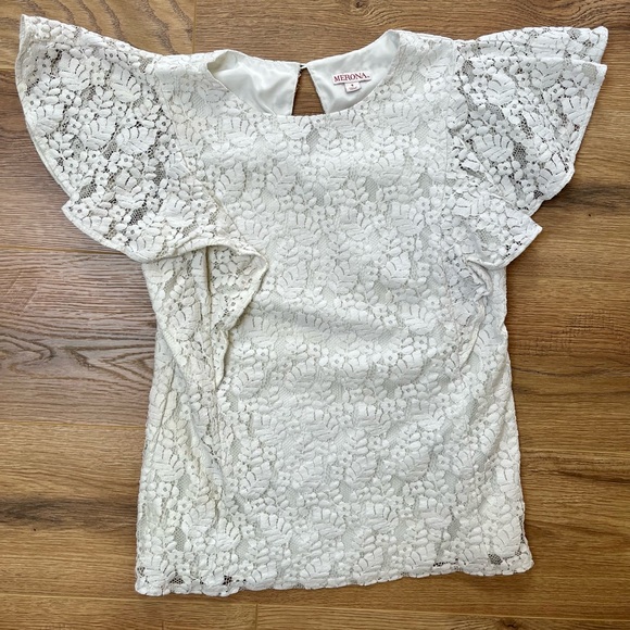 Merona | Tops | Merona Womens Lace Top With Flutter Sleeves Final Drop ...